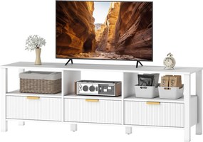 HOMCOM TV nábytek 152 cm, TV nábytek pro televize až 139,7-165,1 cm se 3 zásuvkami a 3 otevřenými přihrádkami, 152x39,5x50 cm, bílá