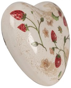 Béžová keramická dekorace srdce s lesními jahodami Wild Strawberries – 11x11x4 cm