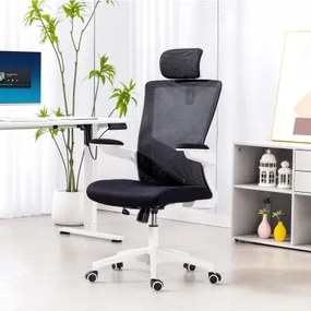 HOMCOM Ergonomická kancelářská židle, kancelářské křeslo, sklopné opěrky rukou, bederní opěrka, opěrka hlavy, 60x63x120 cm, černá