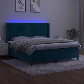 Box spring postel s matrací a LED tmavě modrá 160x200 cm samet 3139695