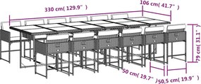 13dílný zahradní jídelní set s poduškami černý polyratan 3211303