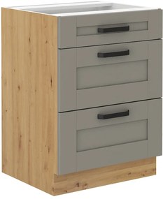 Kuchyňská skříňka LUNA 60 D 3S BB korpus: dub artisan, barva dvířek: světle šedá CLAY