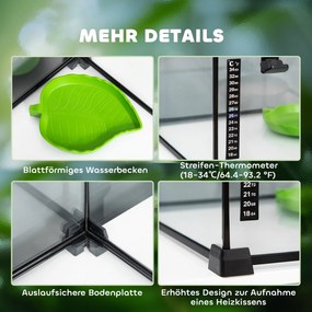 PawHut terárium pro plazy 50 x 30 x 35 cm, skleněný teráriový box pro chov plazů, kovová konstrukce | Aosom.de