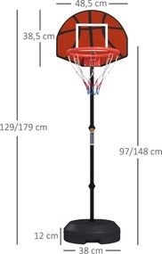Basketbalový koš SPORTNOW s nastavitelnou výškou 129-179 cm a stojanem, včetně magnetické tabule na šipky pro vnitřní i venkovní použití | Aosom.de