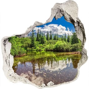 Wallmuralia Nálepka 3D díra na zeď Jezero v lese 75x75 cm