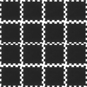 Gumové podlahové dlaždice 16 ks černé 16 mm 30 x 30 cm 155671