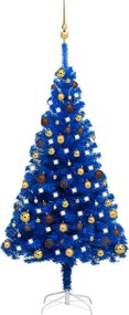 vidaXL Umělý vánoční stromek s LED a sadou koulí 150 cm PET [3077584] Barva: modrá a zlatá