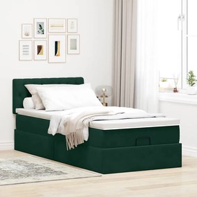 Osmanský rám postele s matrací tmavě zelené 100x200cm samet 3311828