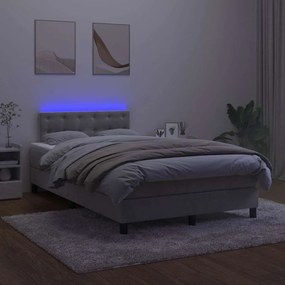Box spring postel s matrací a LED světle šedá 120x200 cm samet 3134633