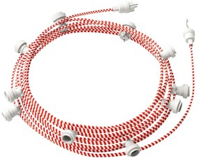 creative cables Hotový světelný řetěz LUMET 12,5 m je sestavený z 10 bílých objímek, háčku a zástrčky Barva kabelu: Červeno-bílá - ECM39