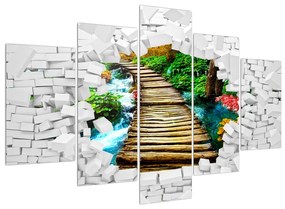 Obraz dřevěného chodníčku přes řeku (150x105 cm)