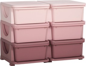 HOMCOM Plastový úložný box, úložný prostor na hračky, 6 zásuvek, organizér na hračky, komoda do dětského pokoje, růžová | Aosom