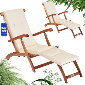 Zahradní lehátko Queen Mary® sada 2 ks akácie certifikace FSC® včetně Podsedák krémová