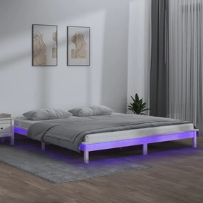 Rám postele s LED bílý 150 x 200 cm King Size masivní dřevo