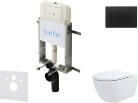 kielle Genesis New - Set předstěnové instalace, klozetu Oudee, Vortex Rimless+, sedátka softclose a tlačítka Gemini New III, matná černá 30502SZ18