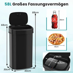 Costway 58 L Automatický odpadkový koš se senzorem a dvouzónový inteligentní