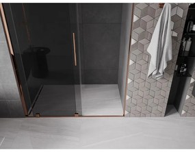 Mexen Velar, posuvné sprchové dveře do otvoru 130 cm, 8mm šedé sklo, růžové zlato, 871-130-000-41-60