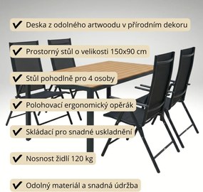 Vikio Zahradní set 150x90 pro 4 osoby skládací židle V134-P přírodní