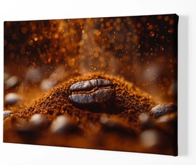 Obraz na plátně - Káva, zrnko v namleté hromádce FeelHappy.cz Velikost obrazu: 180 x 120 cm
