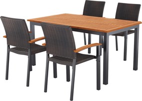 Livarno® Sada Valencia, 5dílná se stolem a 4 stohovatelnými židlemi, hnědá