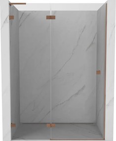 Mexen Lunar L, Otočné levé sprchové dveře 130 cm, 8mm čiré sklo, měděný matný profil, 834L-130-000-65-00-L