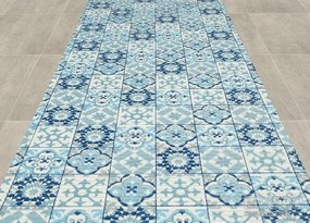 Breno Koupelnová pěnová předložka SOFTY-TEX 79828.5 modré dlaždice, šíře 65 cm, Modrá/Vícebarevné
