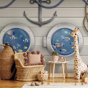 Fototapeta Námořní dobrodružství - motiv barevných ryb a bílé lodi pro děti