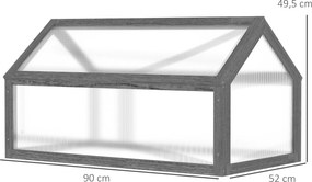 Outsunny Mini skleník, kompaktní rostlinný dům ze dřeva, polykarbonátové desky, větrací otvor, 90L x 52B x 49,5V cm, šedý