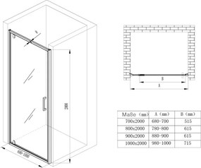 design černé sprchové dveře TERAMO 61 - BLACK 75-90cm