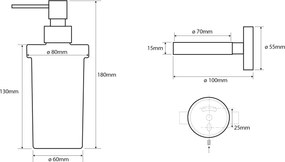 Sapho Sapho, X-ROUND závěsný dávkovač tekutého mýdla 230ml, mléčné sklo, chrom, XR101