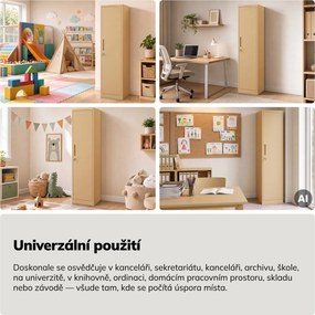 Úzká kovová kancelářská skříň na spisy a dokumenty, béžová, 450x1850x400 mm: ALEX Fresh Style