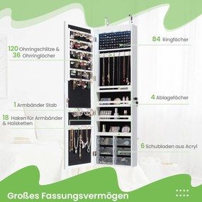 Costway Šperkovnice závěsná úložná skříňka s LED osvětlením, bílý