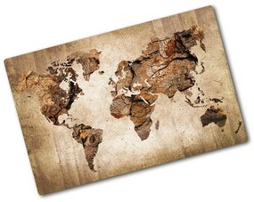 Wallmuralia Kuchyňská deska skleněná Mapa světa dřevo 80x52 cm