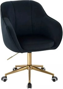 LuxuryForm DESIGN Otočná židle AVOLA VELUR na zlaté podstavě s kolečky - černá