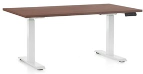 Výškově nastavitelný stůl OfficeTech D, 120 x 80 cm, bílá podnož, ořech