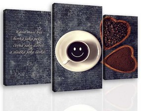Malvis ® Třídílný obraz káva s úsměvem Velikost: 130x100 cm