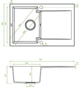 Kuchinox Chichi - granite sink - 1 miska s drainerem