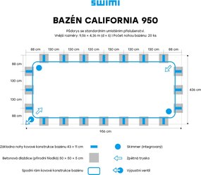 Technypools Bazénový set CALIFORNIA 950 9,51 x 4,36 x 1,25 m (9785K) Barva: modrá