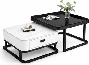 LuxuryForm DESIGN Konferenční stolek ARAGON 70 × 70 / 60 × 60 cm – bílý / bílý mramor + sklo (set 2 ks)