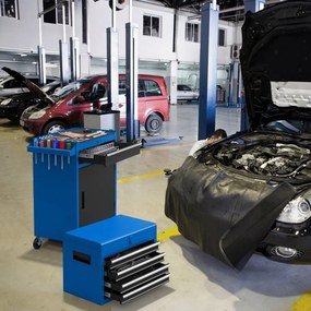Costway Dílenský vozík 2 v 1 s kufrem a 8 přihrádkami a háčky a – modrý