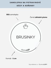 BRUSINKY – bílá samolepka na dózu, základní písmo, 5 cm | DomaLEP