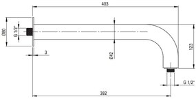 Deante Silia, nástěnné sprchové rameno 380 mm, černá matná, DEA-NQS_N41K