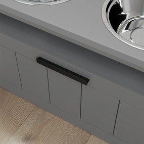 PawHut Krmná stanice pro velké psy, se 2 nerezovými miskami, zásuvkou, dávkovačem krmiva pro domácí zvířata, MDF, ocel, šedá
