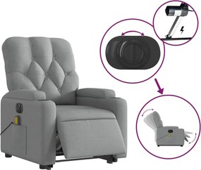Elektrické zvedací masážní polohovací křeslo světle šedé textil 3204746