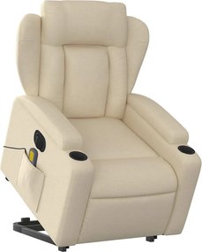 Elektrické zvedací masážní polohovací křeslo krémové textil 3204527