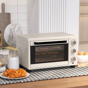 HOMCOM Mini trouba 21L Pizza Mini trouba Plech na pečení Plech na drobky 1400W Pultová trouba 1h Časovač 100-230°C Kovový krém | Aosom