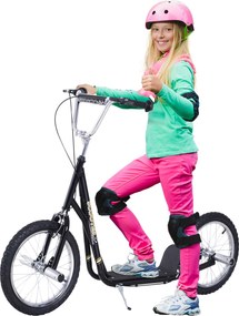 HOMCOM dětská koloběžka s pneumatikami odrážecí koloběžka koloběžka městská koloběžka pro děti kickboard 16 palců od 5 let výškově nastavitelná černá…