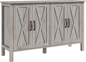 HOMCOM Nízká Skříň v Rustikálním Stylu s 2 Nastavitelnými Policemi, TV Bufet pro TV do 55 palců s 4 Dřevěnými Dvermi, 120x37x75 cm, Šedá