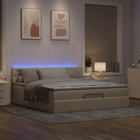Osmanská postel s matrací &amp; LEDs krémová 180x200cm látka 3312414