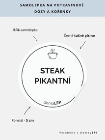 Samolepka na kořenky STEAK PIKANTNÍ bílá 5 cm tučné písmo